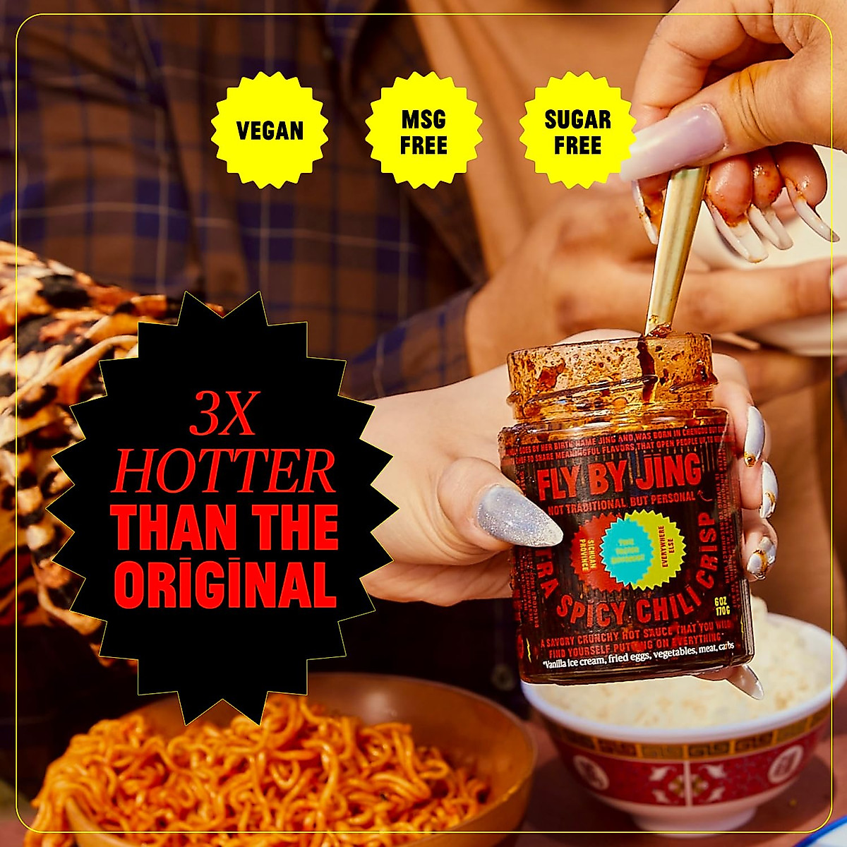 FLYBYJING Spicy Duo - Premium Sichuan & Xtra Spicy Chili Crisp Sauce Bundle - Hot & Savory - Elevates the Flavor of Any Dish - Perfect for Stir-fries, Dumplings, Noodles and More (6 oz, Pack of 2)