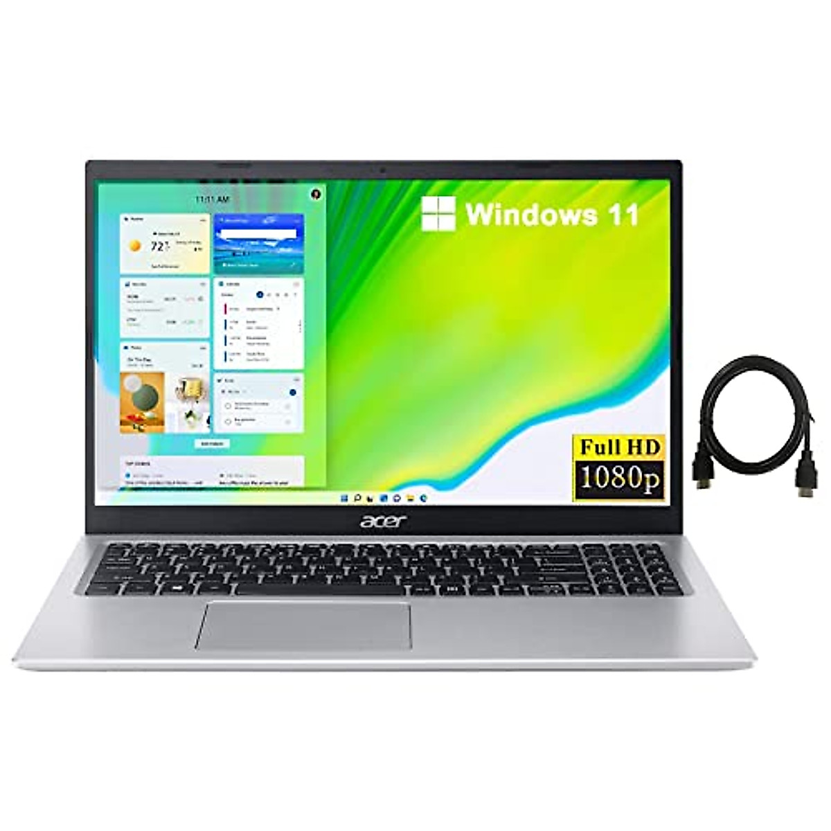 Acer Aspire 5 Slim Laptop | 15.6" Full HD IPS Display | 11th Gen Intel i3-1115G4 Processor (Beat i5-1030G7) | Intel UHD Graphics | 8GB RAM | 256GB SSD | Windows 11 Home in S Mode | TWE HDMI Cable