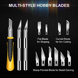 DIYSELF 16-Piece Craft Knife Set with 100 Pack Exacto Knife Blade Refills #17, SK5 Carbon Steel Exacto Blades Refill Craft Art Knife Replacement Blades for Hobby, Scrapbooking, Stencil