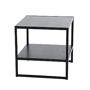 Household Essentials Black Oak Square Side Table with Shelf