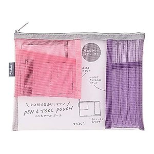Midori 53346006 Pouch, Pen Case, Pen & Tool Pouch, Mesh, Pink