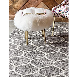 Unique Loom Trellis Frieze Collection Area Rug - Rounded (8' x 10', Light Gray/ Ivory)