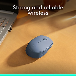 Logitech M170 Wireless Mouse for PC, Mac, Laptop, 2.4 GHz with USB Mini Receiver, Optical Tracking, 12-Months Battery Life, Ambidextrous - Blue Grey