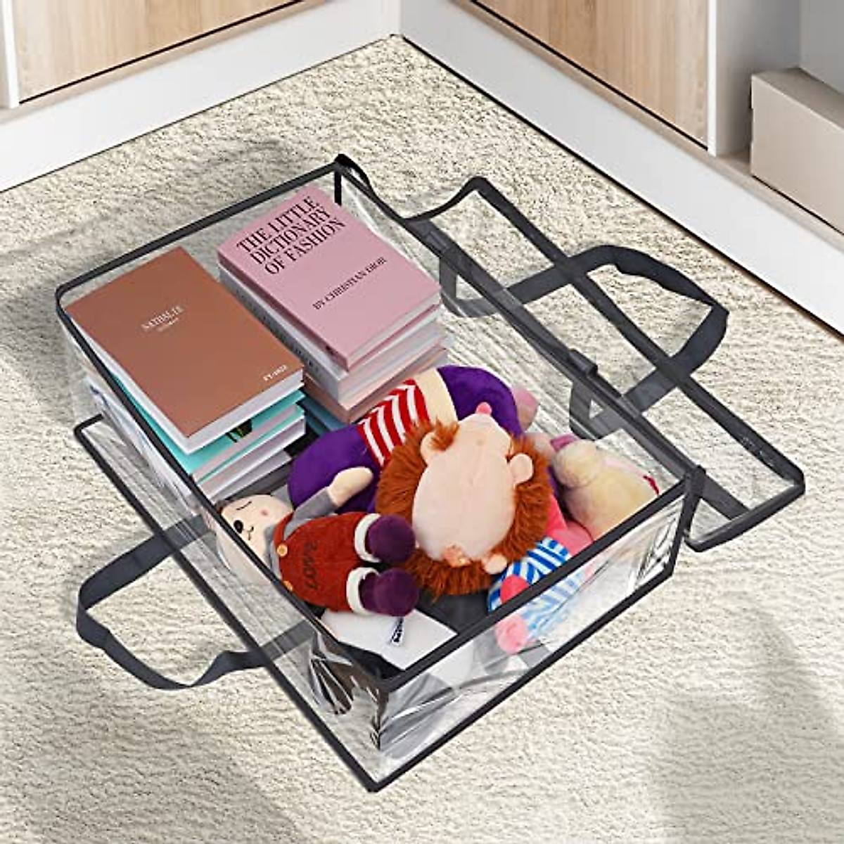 Fixwal 4 Pack Clear Clothes Storage 60L Moving Totes with Reinforced Handles Transparent Space Saver Containers Closet Organizer Vinyl Bag for Bedding Sets Blankets Duvet Cover Clothes (4 Pack, Gray)