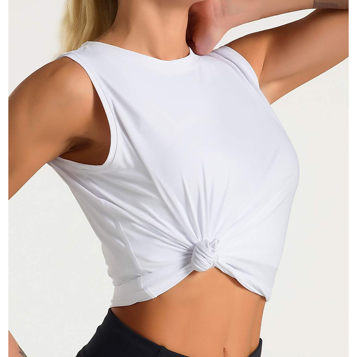 Dragon Fit Women Sleeveless Yoga Tops Workout Cool T-Shirt Running Short Tank Crop Tops (White, Medium)