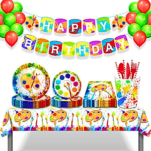 XINDE 2Pcs Art Paint Party Tablecloths Art Birthday Party Supplies Vibrant Stains of Watercolor Paint Splatters Brushstrokes Dripping Liquid Table Cover Ideal Art Birthday/Paint Party, 54 x 87 Inch