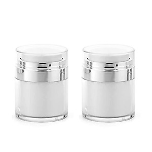 Furnido Refillable Airless Pump Jars,Empty Acrylic Makeup Cosmetic Containers, Travel Lotion With Lid for Thick Moisturizer,Skincare Cream, 2 Pack, 1 oz, White