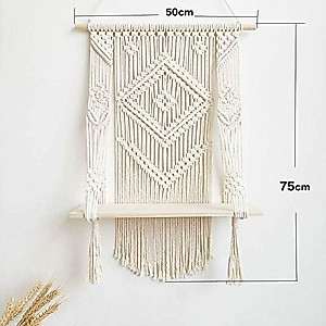 BLUETTEK Hanging Macrame Shelf Boho Wall Hangings Floating Shelf Organizer Hanger for Home Decor (29.53" L x 19.68" W)