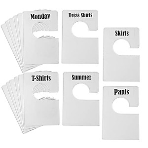 TraGoods 16 Pack White Clothing Rack Size Dividers Plus 60 Labels (1 Inch) and 16 Large Blank Labels, Large Rectangular Clothing Closet Dividers (Pearl White)