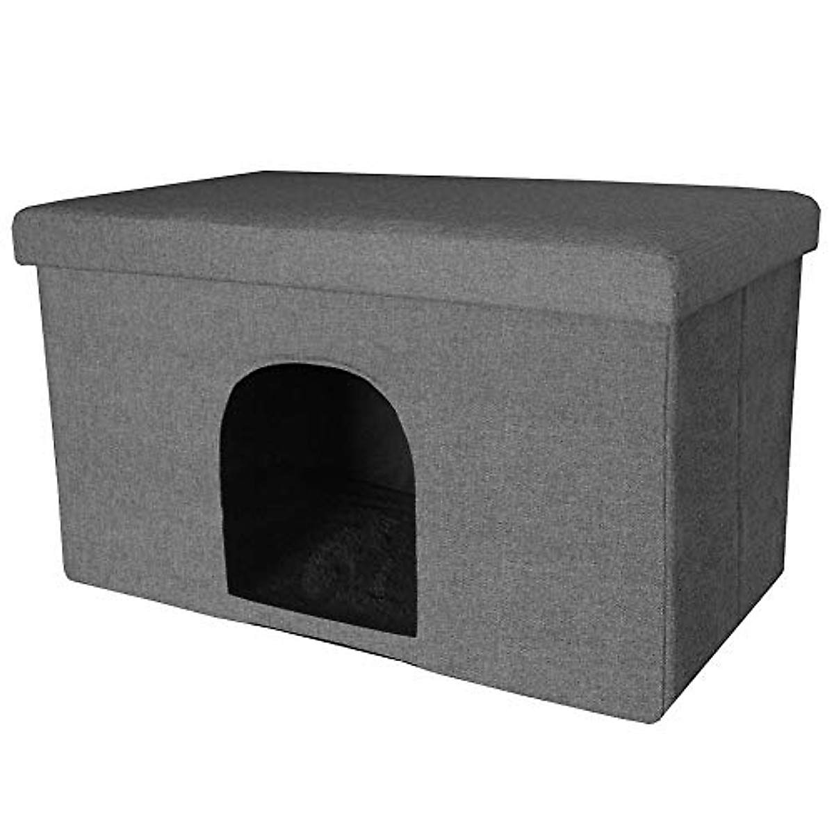 Furhaven Large Pet House Collapsible Ottoman-Footstool Condo Pet Bed - Stormy Gray, Large
