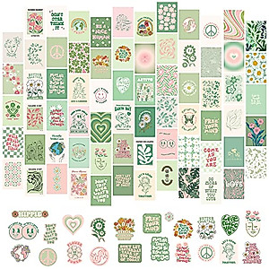 Artivo Sage Green Room Decor Aesthetic, Green Wall Collage Kit Aesthetic Pictures for Teen Girls, Sage Green Dorm Room Decor, Danish Pastel Aesthetic Wall Decor, Pastel Bedroom Decor (70 set, 4x6)