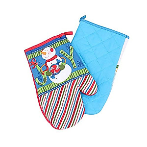 OUNONA Christmas Snowman Oven Mitts Heat Resistant Set of 3
