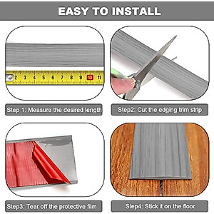 Floor Transition Strip Floor Cover Strips Self Adhesive Flooring Transitions Laminate Floor Strip 2" Wide Vinyl Floor Flat Divider Strip Elegant Wood Grain Design (Grey, 5cm, 10Ft)