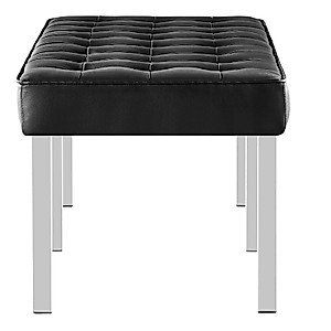 Modway Loft Tufted Button Faux Leather Upholstered Large Accent Bench in Silver Black