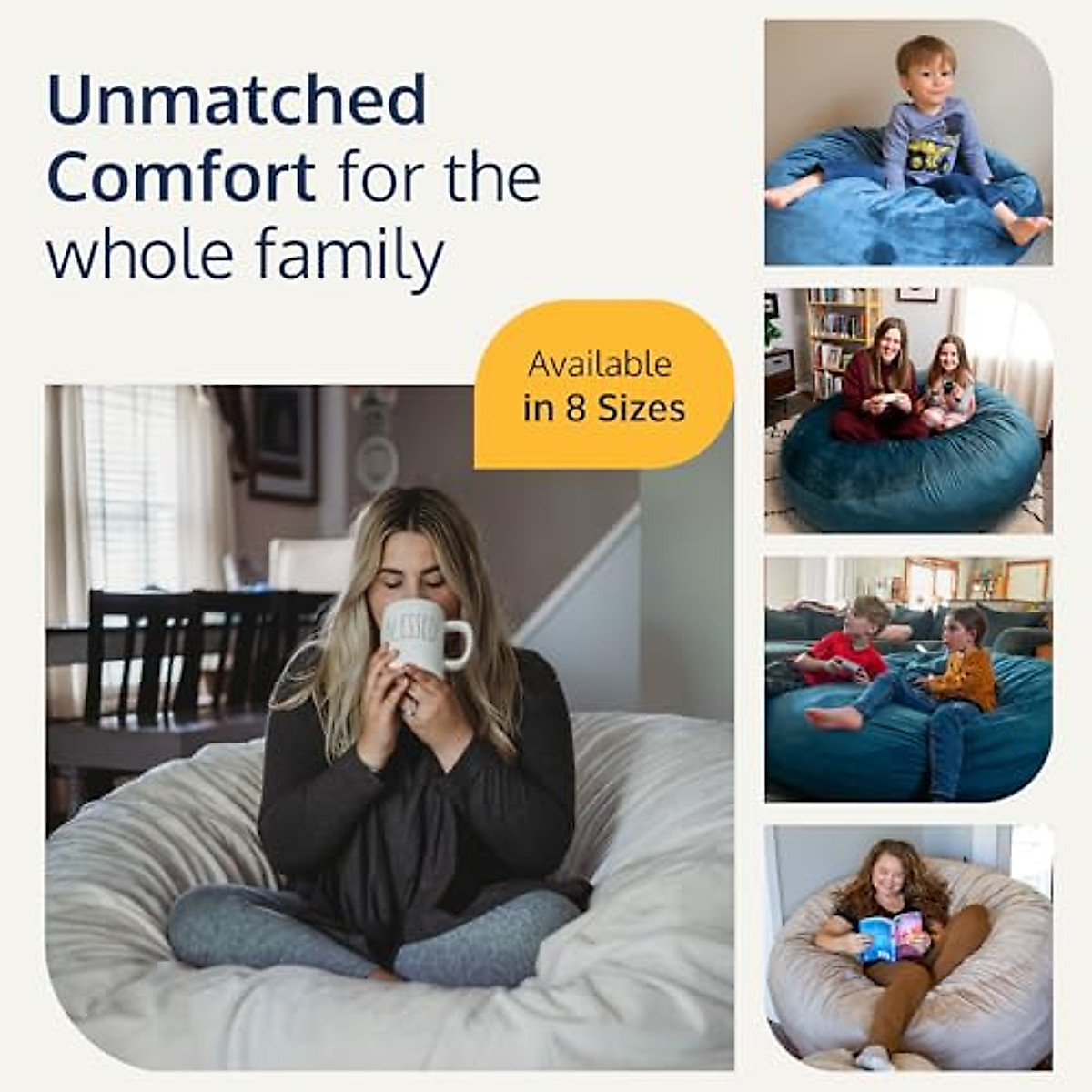 ULTIMATE SACK 6ft Bean Bag Chair, Oversize Bean Bag Chair for Adults, Comfy Chair Bean Bag Couch Lounge Sofa Loveseat Furniture | Ivory Fur