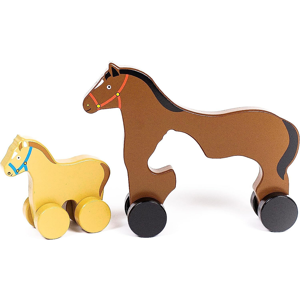Jack Rabbit Creations Big & Little Horse Push Toy Adorable Nesting Animals Set is 2 Toys in 1 – Classic Rolling Wooden Toy – Develops Hand Eye Coordination & Motor Skills - Ages 18+ Months