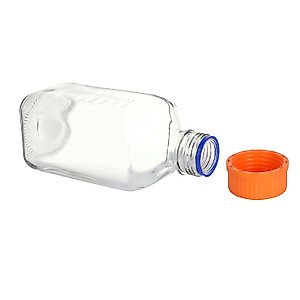 Moonetto 4 Pieces 1000ml Lab Square Graduated Glass Media Storage Bottle with GL45 Polypropylene Orange Cap