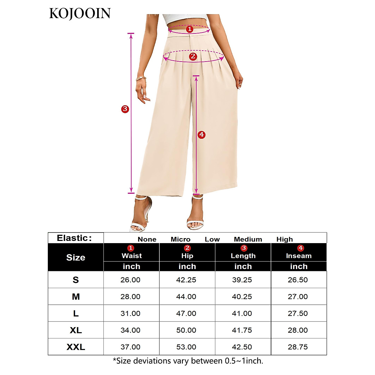 KOJOOIN Women High Waisted Wide Leg Palazzo Pants, Flowy Pants for Women Loose Fit Elastic Waist Pleated Trousers Comfy Elegant Business Casual Straight Leg Dress Pants Beige XL