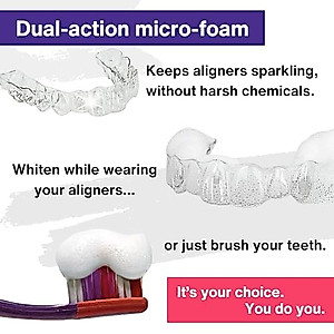 Divine White Dual-Action Stain Removal Aligner/retainer Cleaner and Teeth Whitening Foam- Hydrogen Peroxide-Good for Invisalign, ClearCorrect, SmileDirectClub, Candid -Oral Care-Toothpaste Replacement