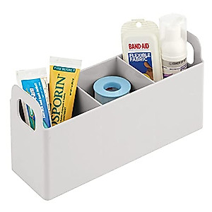 mDesign Plastic 3-Compartment Bathroom Organizer Storage Bin - Divided Makeup Caddy and Hair/Beauty Product Holder Tray - Perfect for Vanity, Counter, Cabinet - Lumiere Collection - 2 Pack, Light Gray