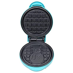 Nostalgia MyMini Snowman Waffle Maker - Mini Waffle Maker with Snowman Motif, Belgian Style Waffle Maker, Cheese Sandwiches, Double Non-Stick