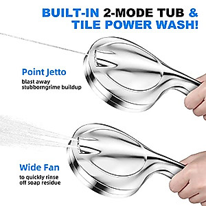 JiaSifu 10-Mode Handheld Shower Head Set, High Pressure Shower Head with 59” Stainless Steel Hose and Adjustable Brass Bracket, All Chrome Finish（Model: US-14591）