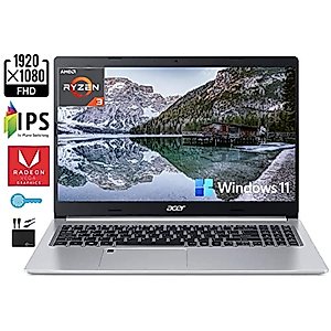 Acer 2022 Newest Aspire 5 Slim 15.6" FHD IPS Laptop, Quad-Core AMD Ryzen 3 3350U (Upto 3.5GHz,Beat i5-7200U), 12GB DDR4 RAM, 512GB SSD,WiFi 6, Backlit KB, Fingerprint Reader,Windows 11+MarxsolCables