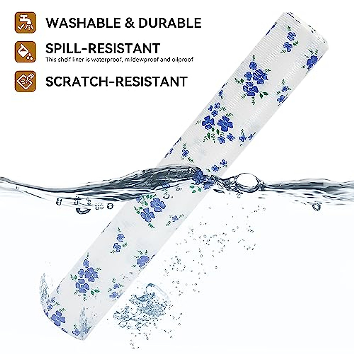 RAY STAR Shelf Liner, Non Adhesive Bue Daisy Floral Cabinet Liner for Pantry Drawer Vanity, Strong Grip Non Slip Waterproof, Shelf Liners for Kitchen Cabinets