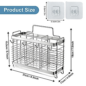 IWNTWY Utensil Holder, Stainless Steel Utensil Drying Rack with Drain Tray, Kitchen Counter Drainer Basket Silverware Cutlery Flatware Holder Forks, Knives, Spoons, Chopsticks Organizer (Silver)