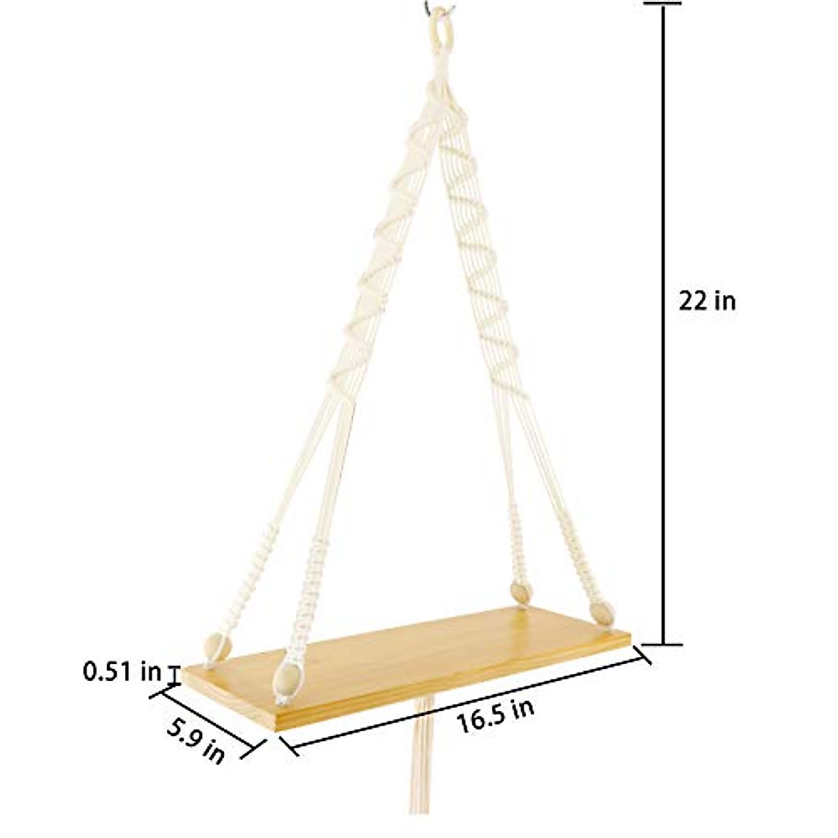 MYARTREE Floating Shelf, Macrame Wall Hanging Shelf,Rope Swing Storage Decor for Living Room, Bedroom, Bathroom or Office(16.5x5.9x0.51inch, Natural Color)