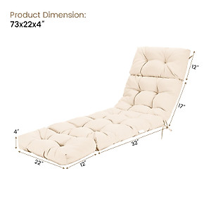 Chair, 72” x 22” x Chaise Lounge w/4 String Ties, Thickened, Tufted Patio Recliner for Outdoor Indoor Cushions, 1 Count (Pack of 1), Beige