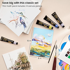 ARTEZA Canvas Boards for Painting, 8 x 10 Inches, Pack of 14, Blank White Canvas Panels for Acrylic, Oil and Gouache Painting