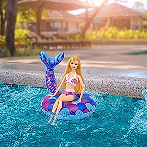 ZITA ELEMENT 9 Pcs Cute 11.5 Inch Girl Doll Float Swimming Pool Floaties Party Ring Inflatable Drink Holder for 11.5" Girl Dolls Pool Float Toys