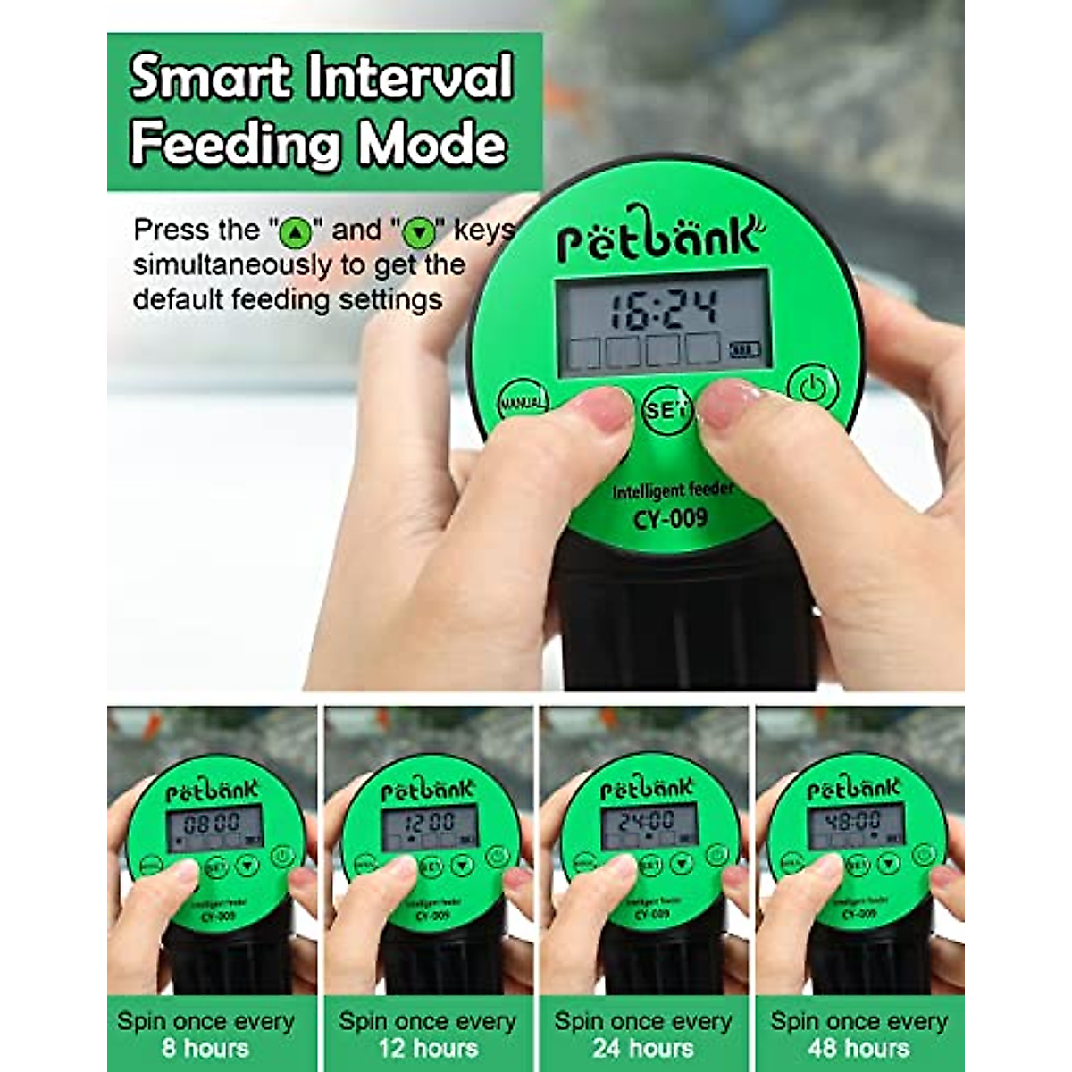 Petbank Automatic Fish Feeder - Rechargeable Timer Fish Food Dispenser with USB Charger Cable, for Aquarium or Fish Tank