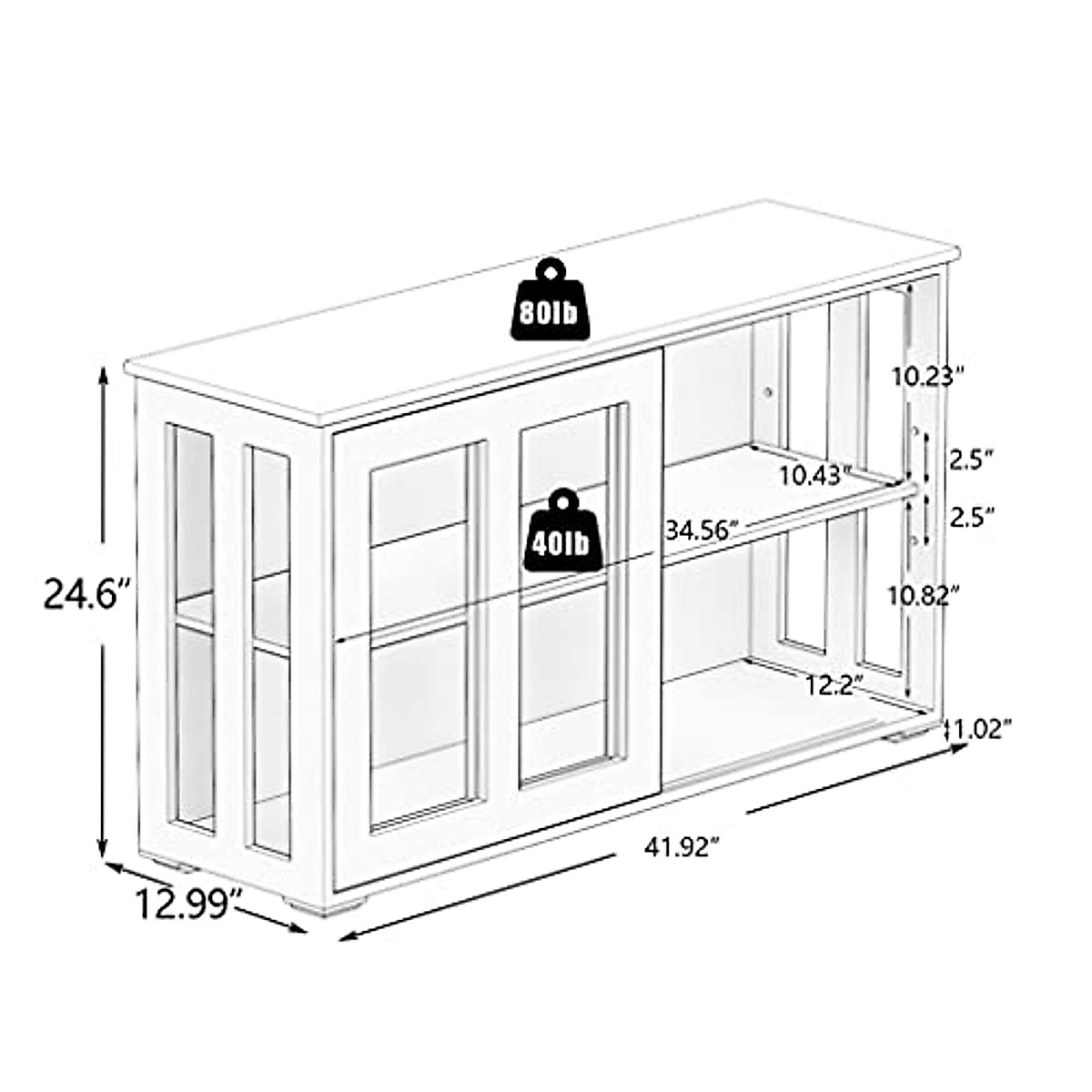 Henf Kitchen Storage Cabinet Wood Sideboard Buffet Cupboard with 2 Sliding Glass Doors and Adjustable Shelves Classic Accent Console Table Cabinet for Kitchen Dining Living Room, Black