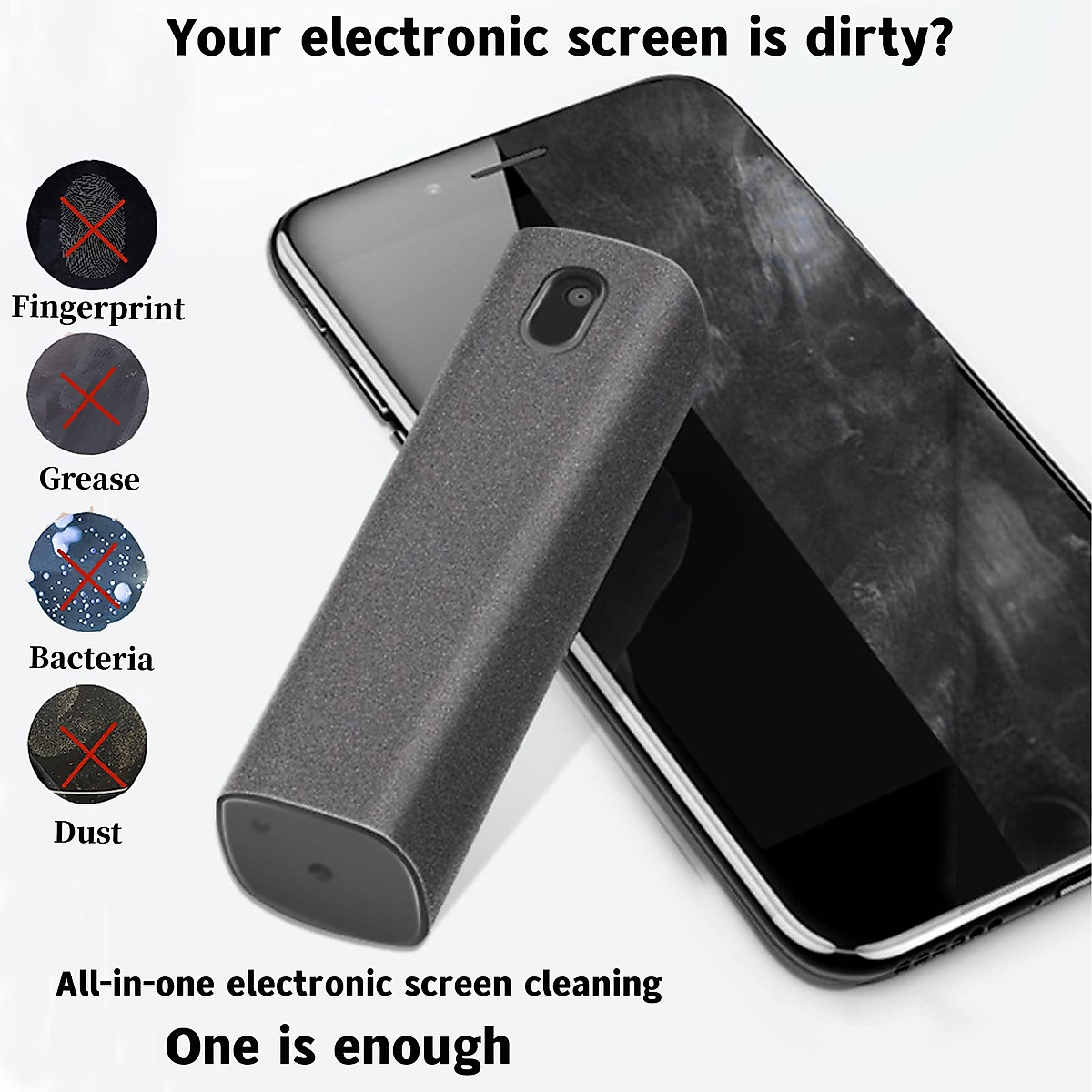 3 in 1Fingerprint Proof Screen Cleaner Tool, Touchscreen Electronic Screen Cleaner, All in One Cleaning Kit with Microfiber and Soft Fiber Flannel for All Phones, Laptop,TV and Tablet Screens (Grey)