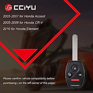 cciyu X 2 Flip Key Fob with Key Blade 4 buttons Replacement for 04 05 06 07 08 09 10 11 12 for H onda Accord CR-V Series with FCC OUCG8D-380H-A