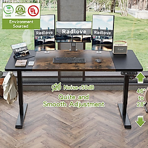 Radlove Electric Height Adjustable Standing Desk, 63x 30 Inches Stand Up Desk Workstation, Splice Board Home Office Computer Standing Table Ergonomic Desk (Black+ Brown, 63x30'')