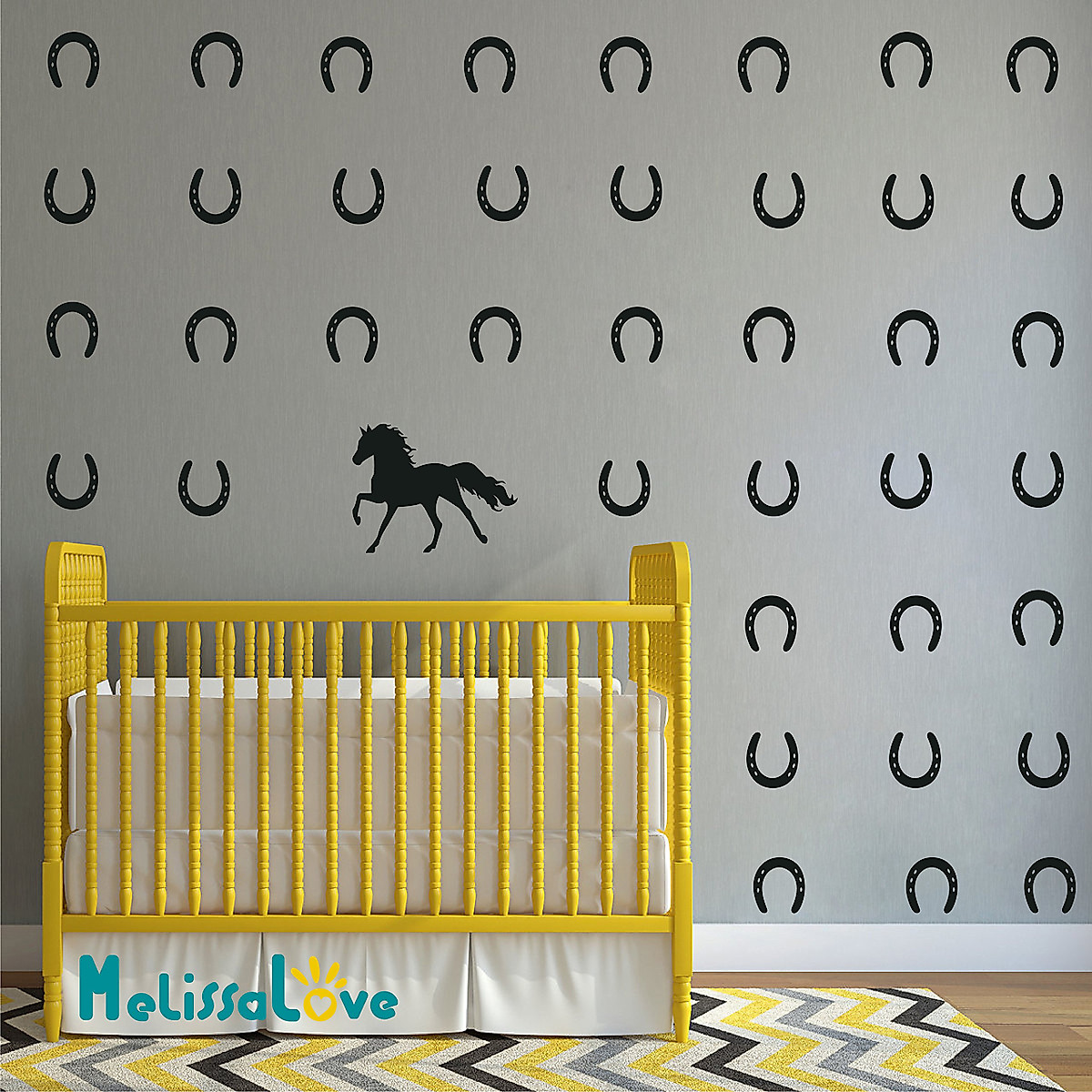 DXLING Horse & Horseshoes Removable Wall Decor Stickers Vinyl Decal Kids Room Boys Bedroom Wall Art Decals DIY Sticker Home Decor D482 (Black)