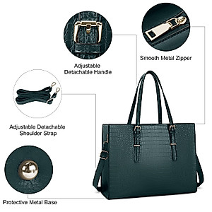 Laptop Bag for Women 15.6 Inch Laptop Tote Bag Leather Classy Computer Briefcase for Work Waterproof Handbag Professional Shoulder Bag Women Business Office Bag Large Capacity Dark Green