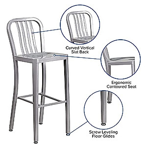 Flash Furniture Gael Commercial Grade 2 Pack 30" High Silver Metal Indoor-Outdoor Barstool with Vertical Slat Back