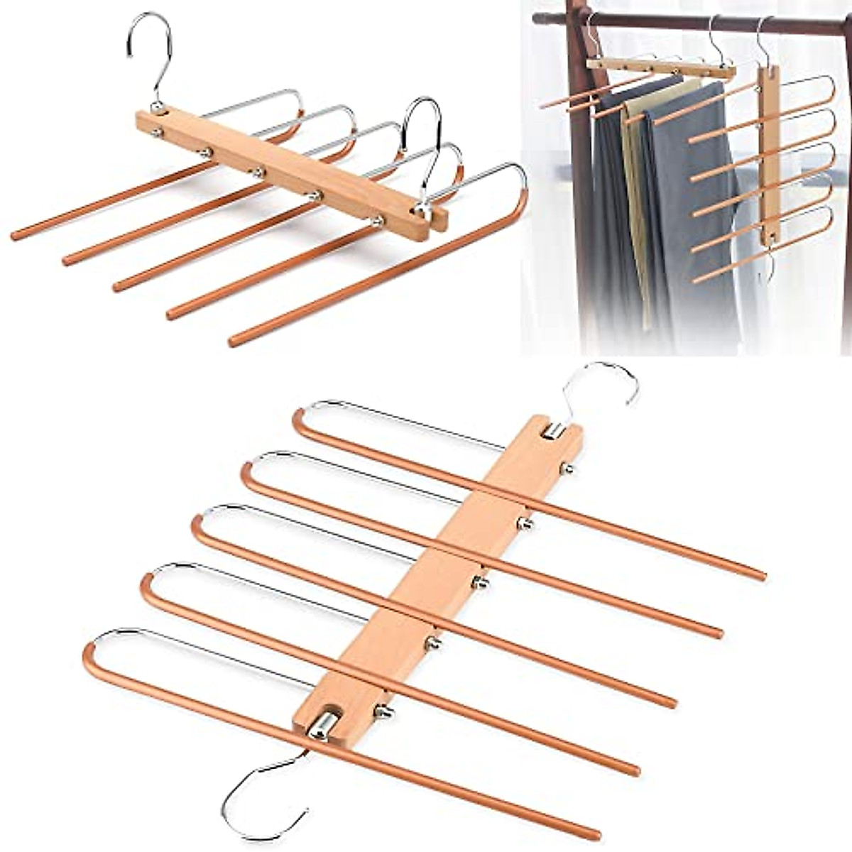 2 Pcs Pants Hangers Space Saving , Pants Rack Hangers , Foldable Hangers , Metal Layer Hanger Trouser Hanger , Multifunctional Trouser Hanger , Closet Jeans Organizer , Single Trouser Hanger.