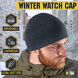 M-Tac Watch Cap Fleece Mens Winter Hat Military Tactical Skull Cap Beanie (Black, L)