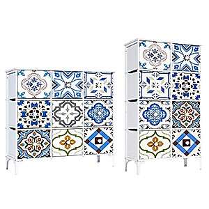 LYNCOHOME 9 Drawer and 8 Drawer White Dresser Set, Boho Dresser for Bedroom, Closet Dresser with Steel Frame Wooden Top(Sea White)