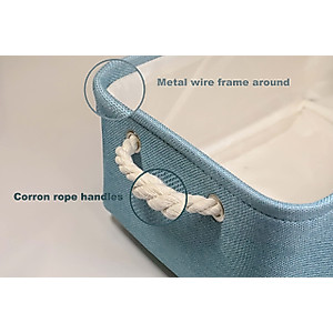 ROLLSNEA Fabric Storage Bins With Handles | Large Collapsible Storage Cubes Organizer Bins Linen Closet Organizer and Storage Basket for Shelves Closet (Dark Blue,16.2L×12.6W×8H - 3Pack)