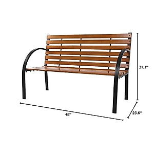 48 Steel Cast Iron Outdoor Patio Furniture Garden Bench Park Seat Black & Natural