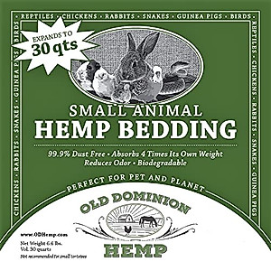 Old Dominion Hemp Small Animal Hemp Bedding, Low Du, Expands to 30 quarts, Reduces Odors, Chicken Bedding, Rabbit Bedding, Reptile Bedding, Hamer Bedding, Gerbil Bedding, Rat & Mice Bedding