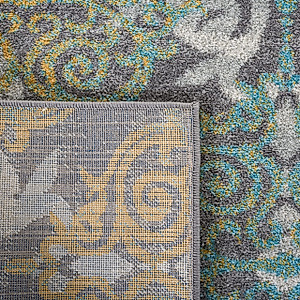 SAFAVIEH Evoke Collection 6'7" x 9' Grey/Ivory EVK230D Medallion Damask Non-Shedding Living Room Bedroom Dining Home Office Area Rug