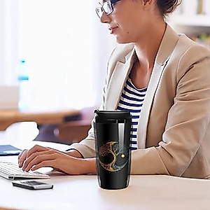 Yin And Yang Tree Travel Coffee Mug Reusable Coffee Cup Tumbler with Lid for Outdoor 250ml