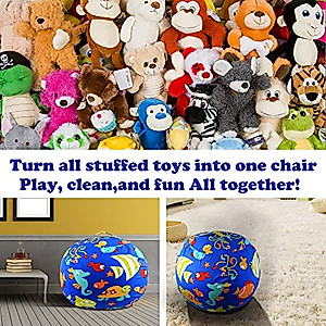 Stuffed Animal Storage Bean Bag Chairs Toy Storage Organizer Bean Bags Chair Cover for Kids 24" Cotton Canvas Beanbag with Zipper for Organizing Kid's and Adults Room, (Blue sea world, 24" x 1)